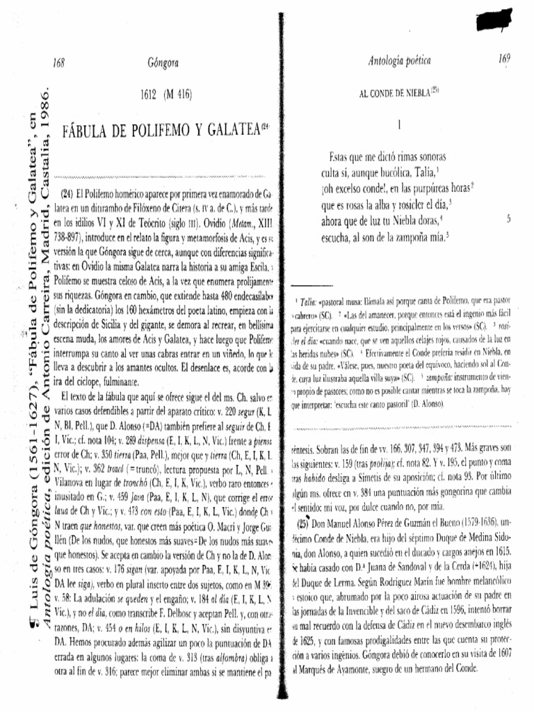 Fabula de Polifemo y Galatea PDF | PDF