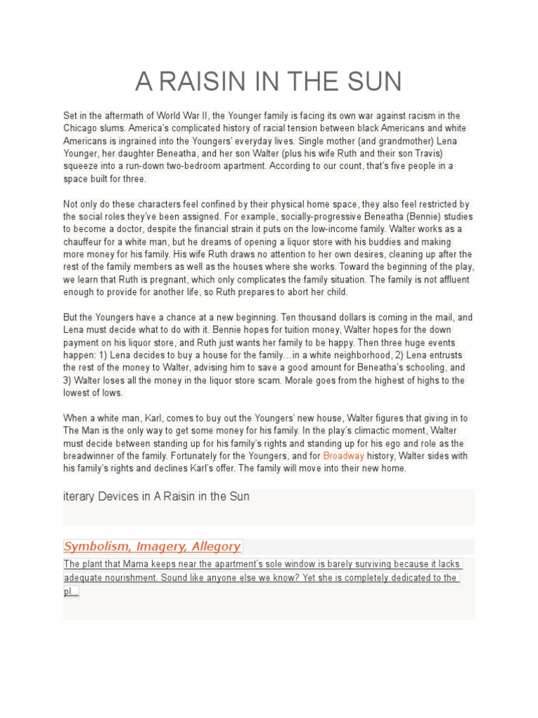 A Raisin in The Sun: Symbolism, Imagery, Allegory | PDF