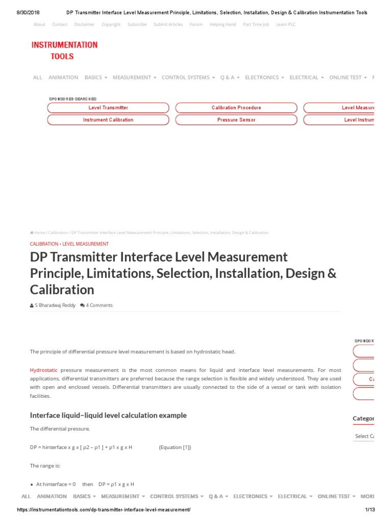 DP Transmitter Interface Level Measurement Principle, Limitations ...