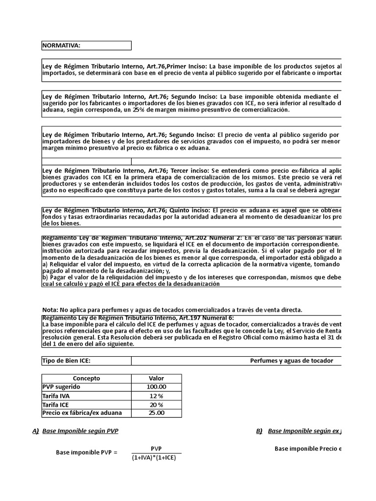 Cálculo ICE para Bienes Tarifa Advalorem | PDF | Impuestos | aduana