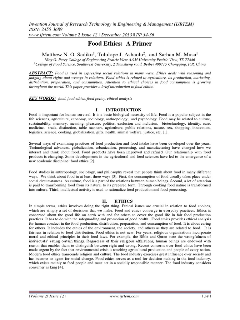 Food Ethics: A Primer | PDF | Foods | Human