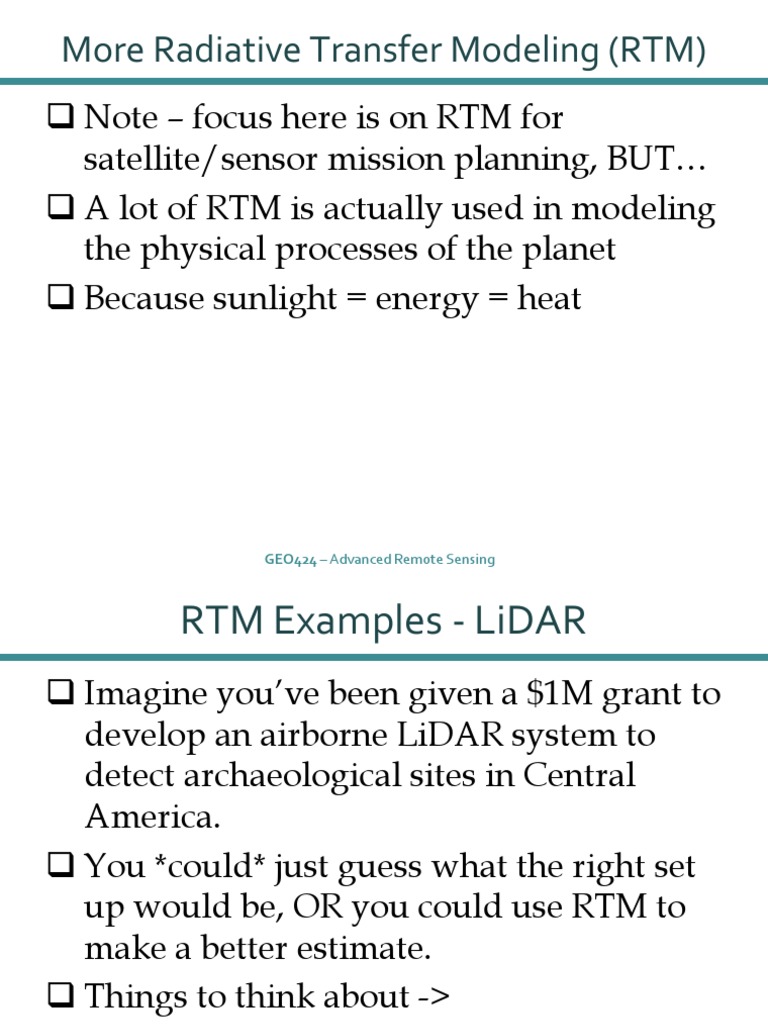 More Radiative Transfer Modeling (RTM) | PDF | Lidar | Remote Sensing