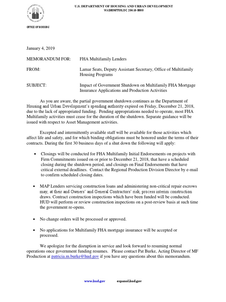 HUD - 1-4-2019 - Letter - Multi-Family Housing | PDF | United States ...