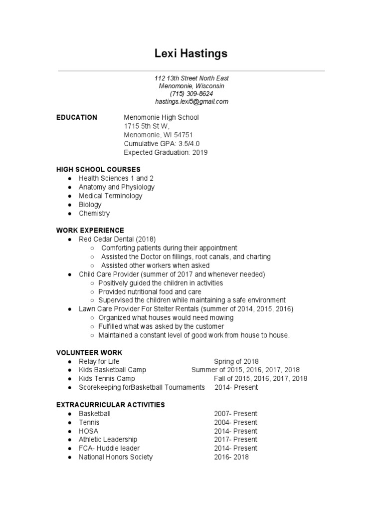 Lexi Hastings Resume 1 | PDF