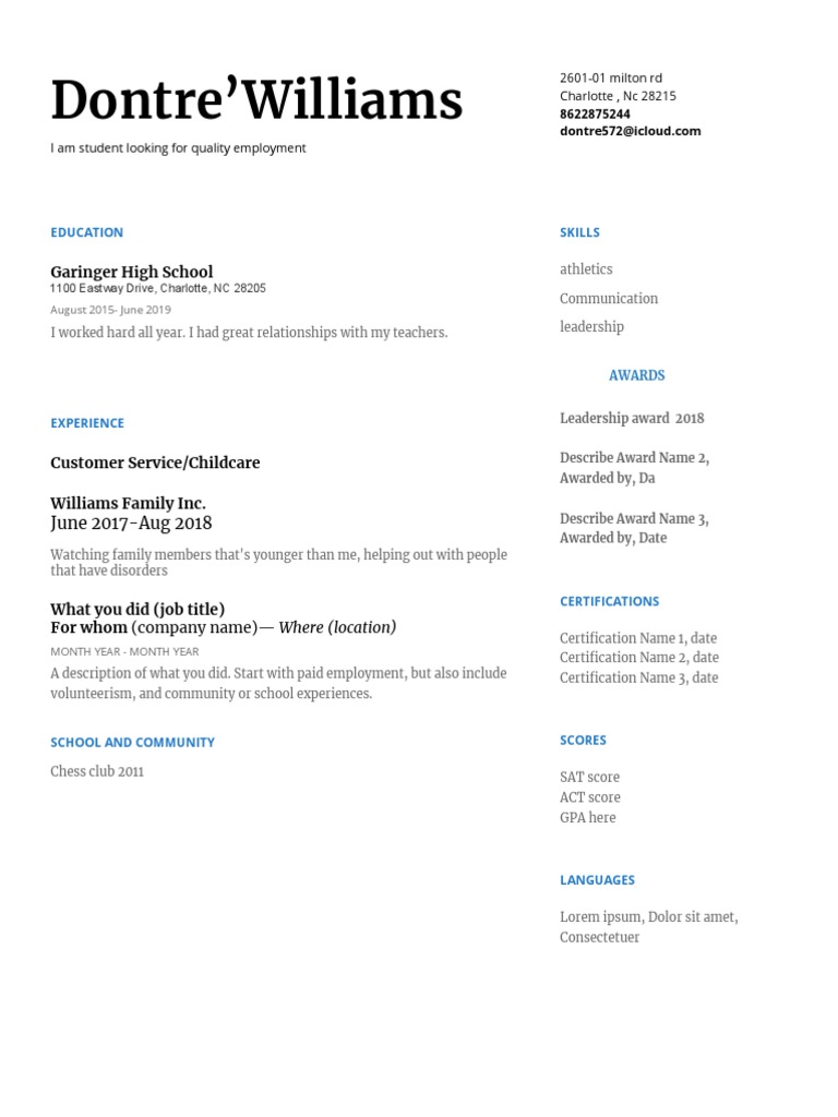 Dontre Williams Resume Template 1 | PDF