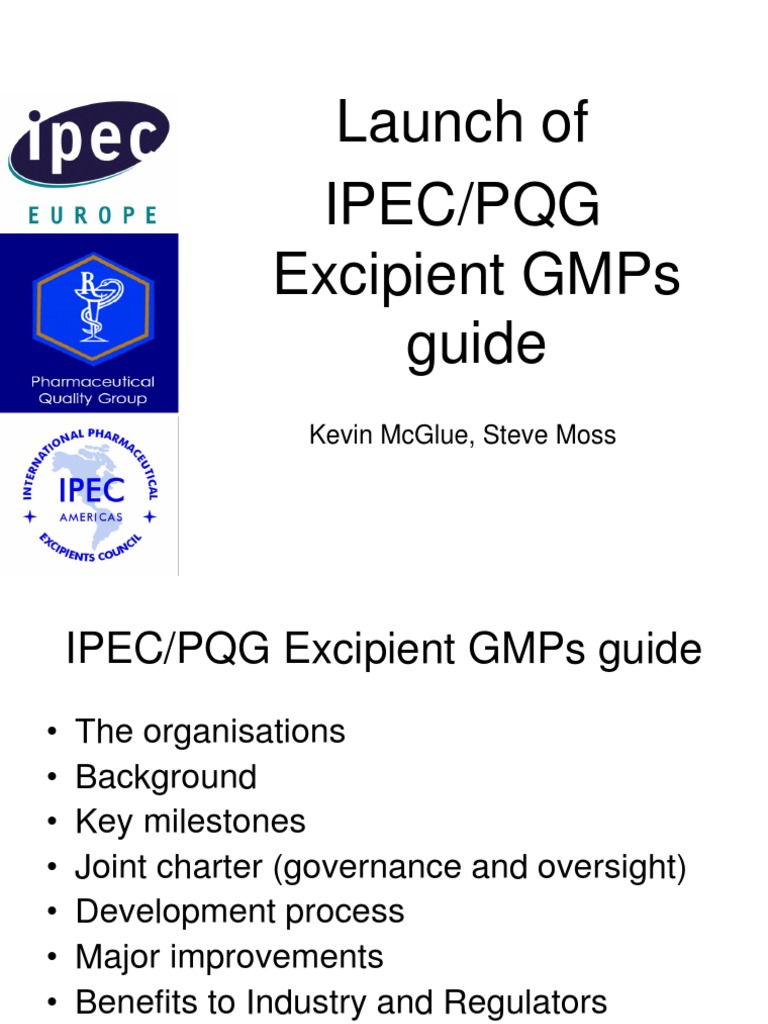 IPEC/PQG Excipient GMPs Guide Launch | PDF