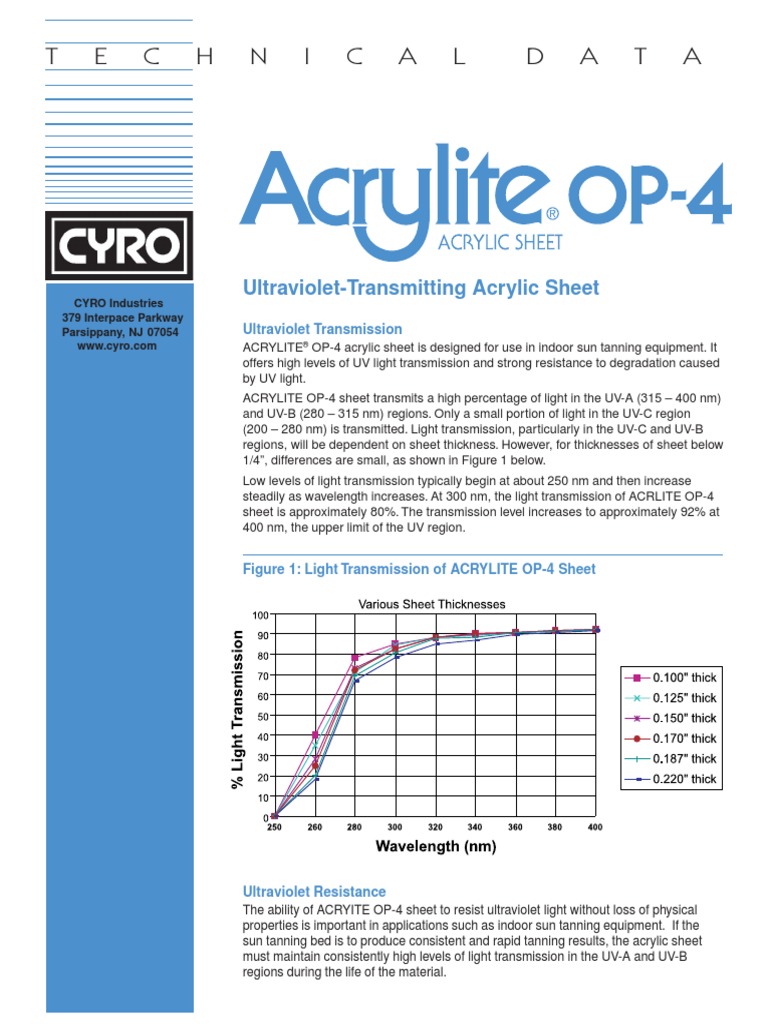 Technical Data: Ultraviolet-Transmitting Acrylic Sheet | PDF ...