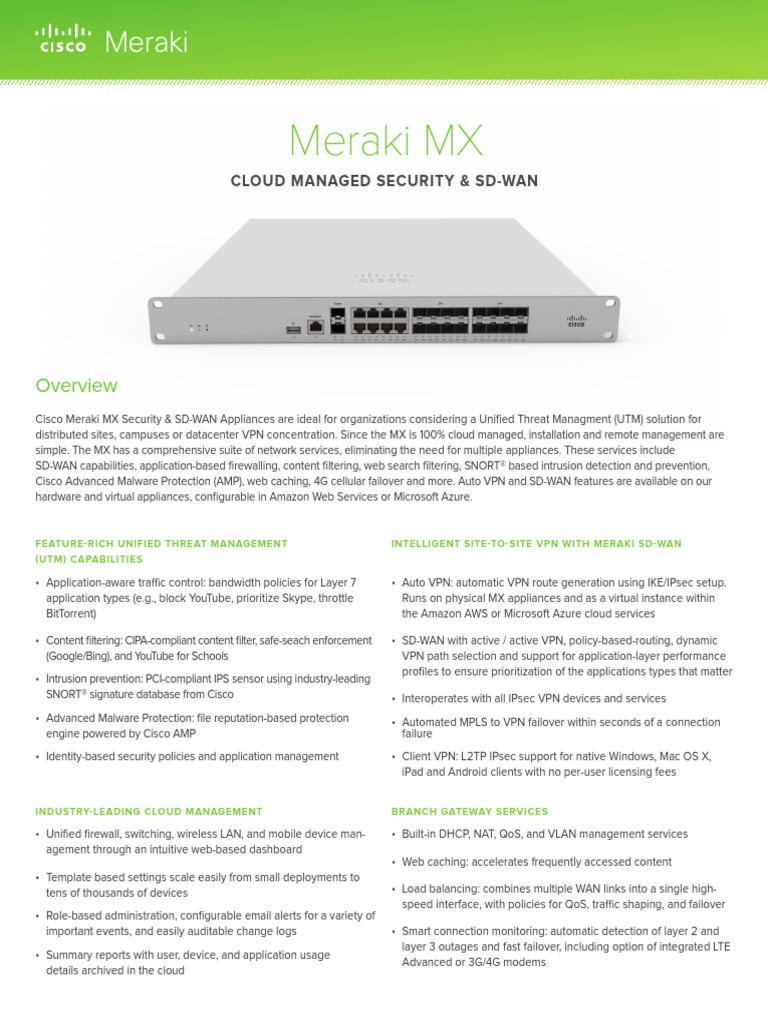 Meraki MX: Cloud Managed Security & Sd-Wan | PDF | Virtual Private ...