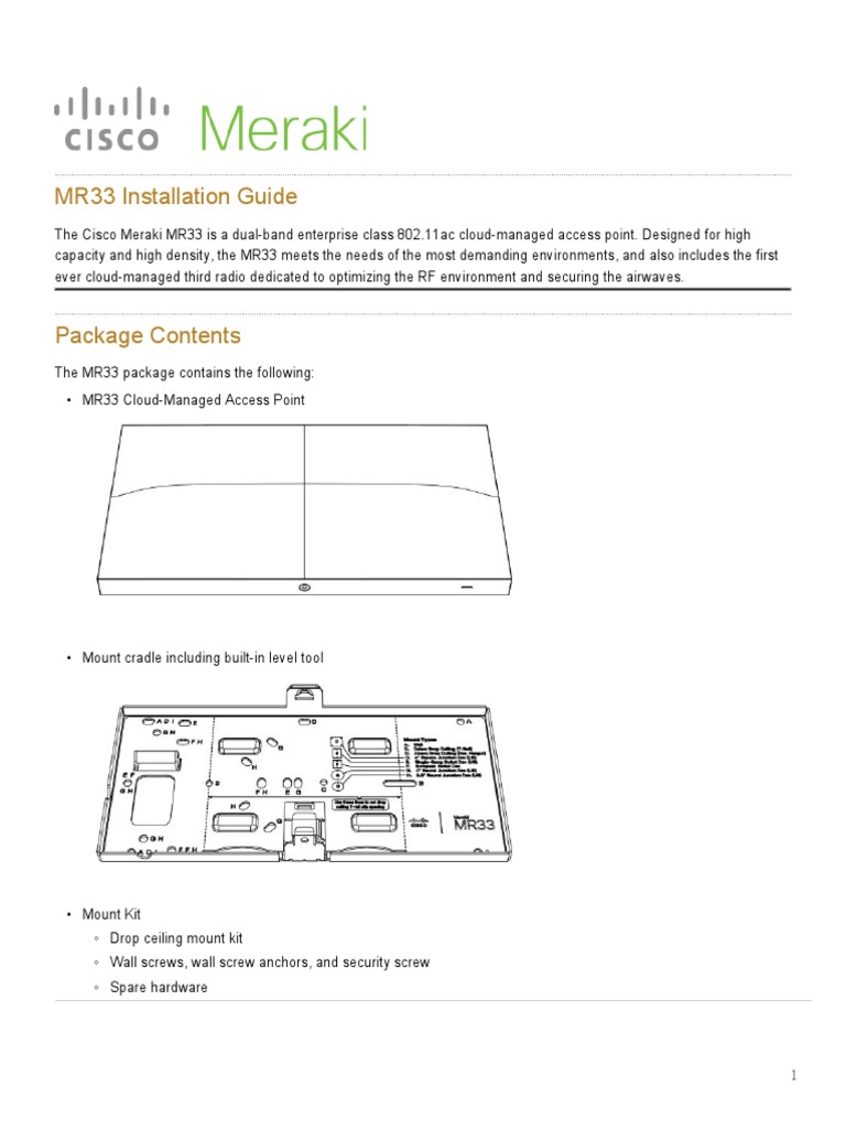 MR33 Installation Guide | PDF | Ip Address | Wireless Access Point