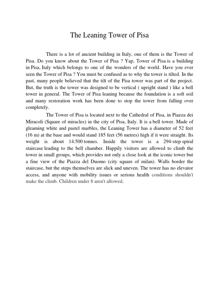 The Leaning Tower of Pisa | PDF | Buildings And Structures | Tourist ...