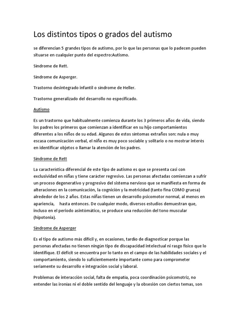 Autismo Grados Clasificacion Intervencion | PDF | Espectro autista ...