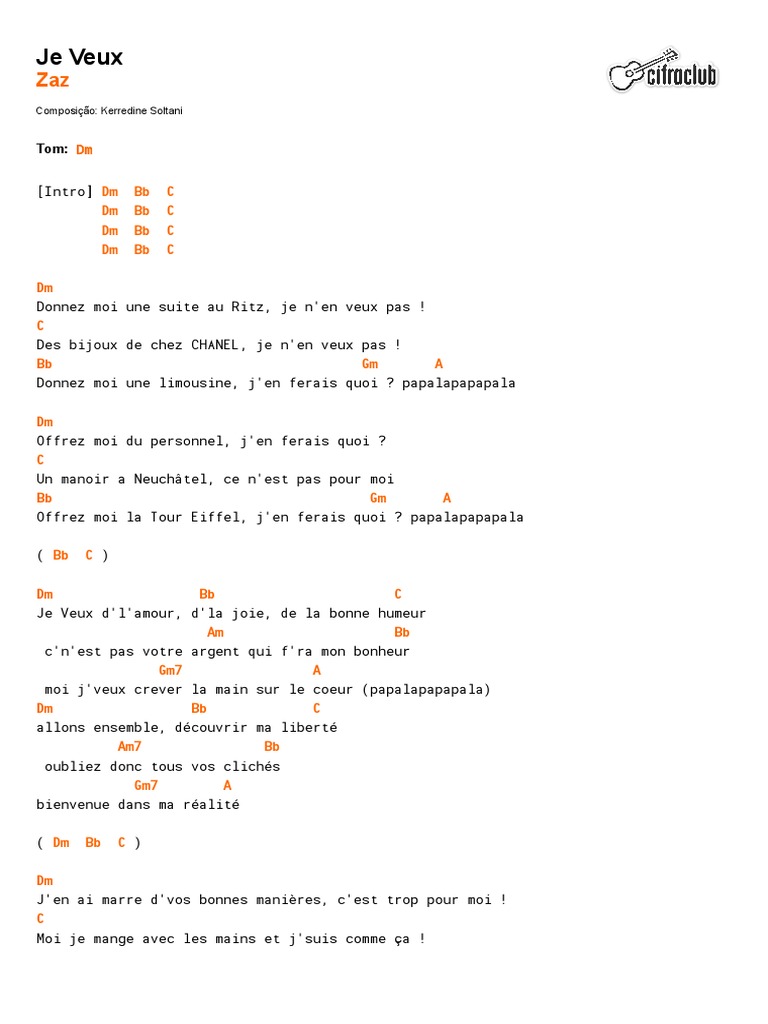 Cifra Club - Zaz - Je Veux | PDF