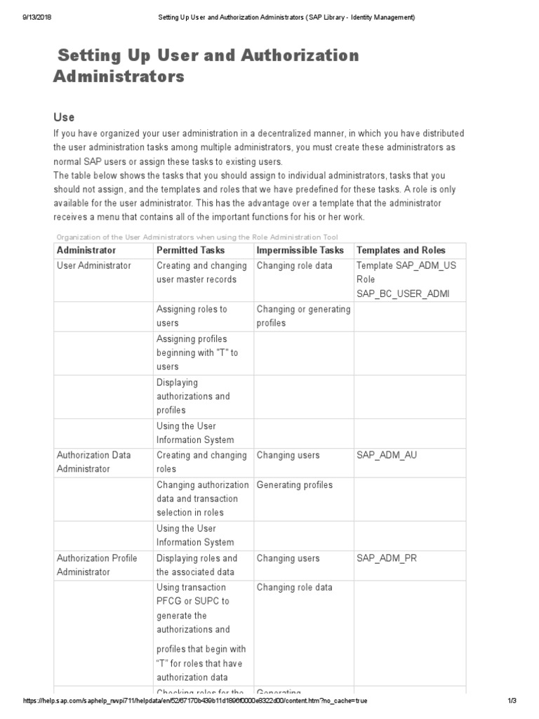SAP-Security - Setting Up User and Authorization Administrators | PDF ...