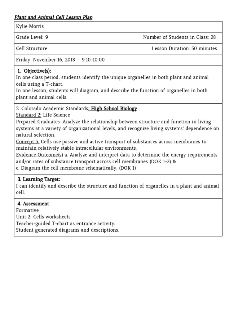 Plant and Animal Cell Lesson Plan | PDF | Cell (Biology) | Lysosome