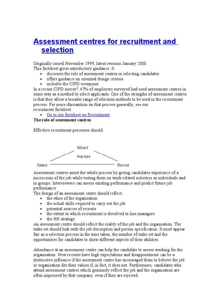Assesment Centre For Selection | PDF | Recruitment | Validity (Statistics)