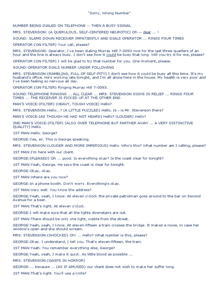 Sorry Wrong Number | PDF | Telephone