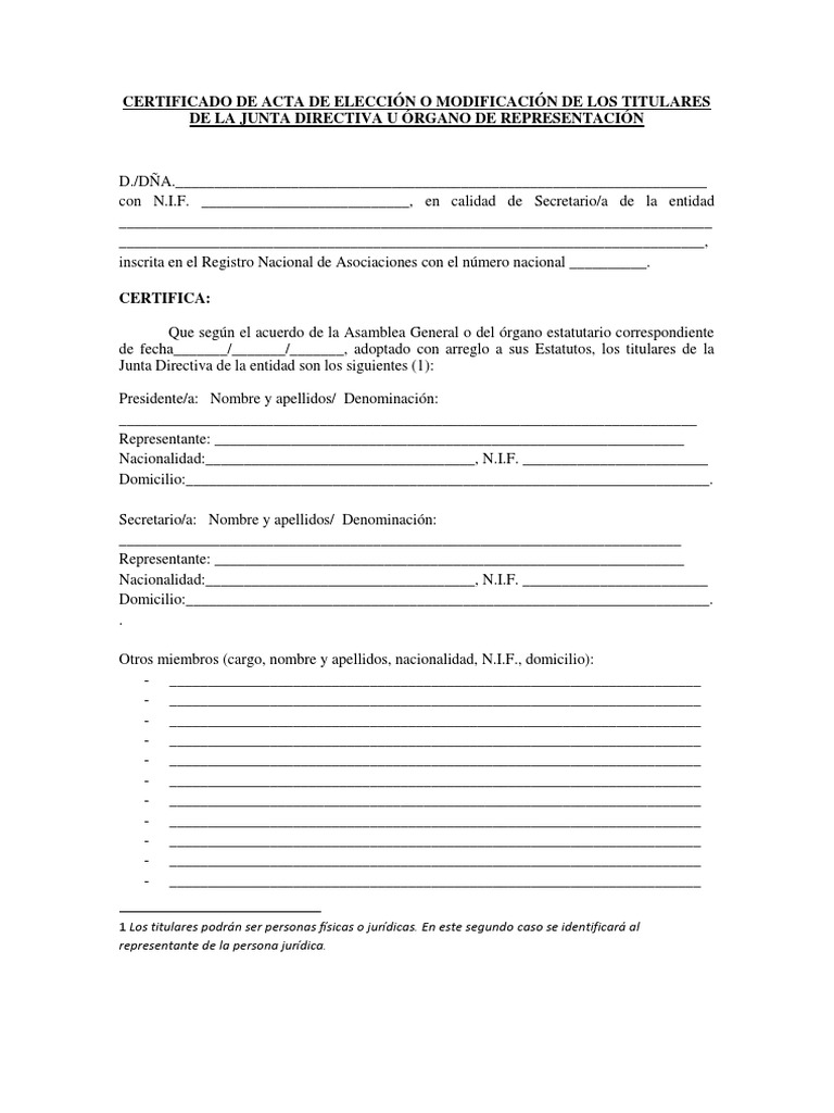Certificado de Acta de Eleccion o Modificacion de Junta Directiva | PDF | Gobierno
