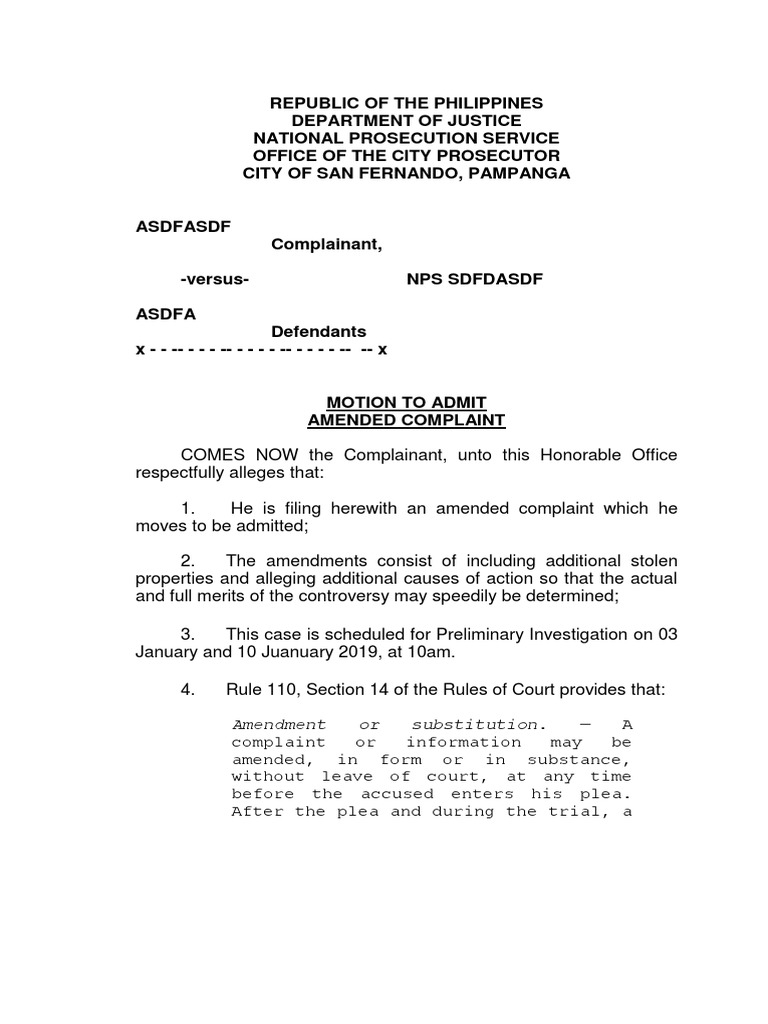 Motion To Admit Amended Complaint | PDF