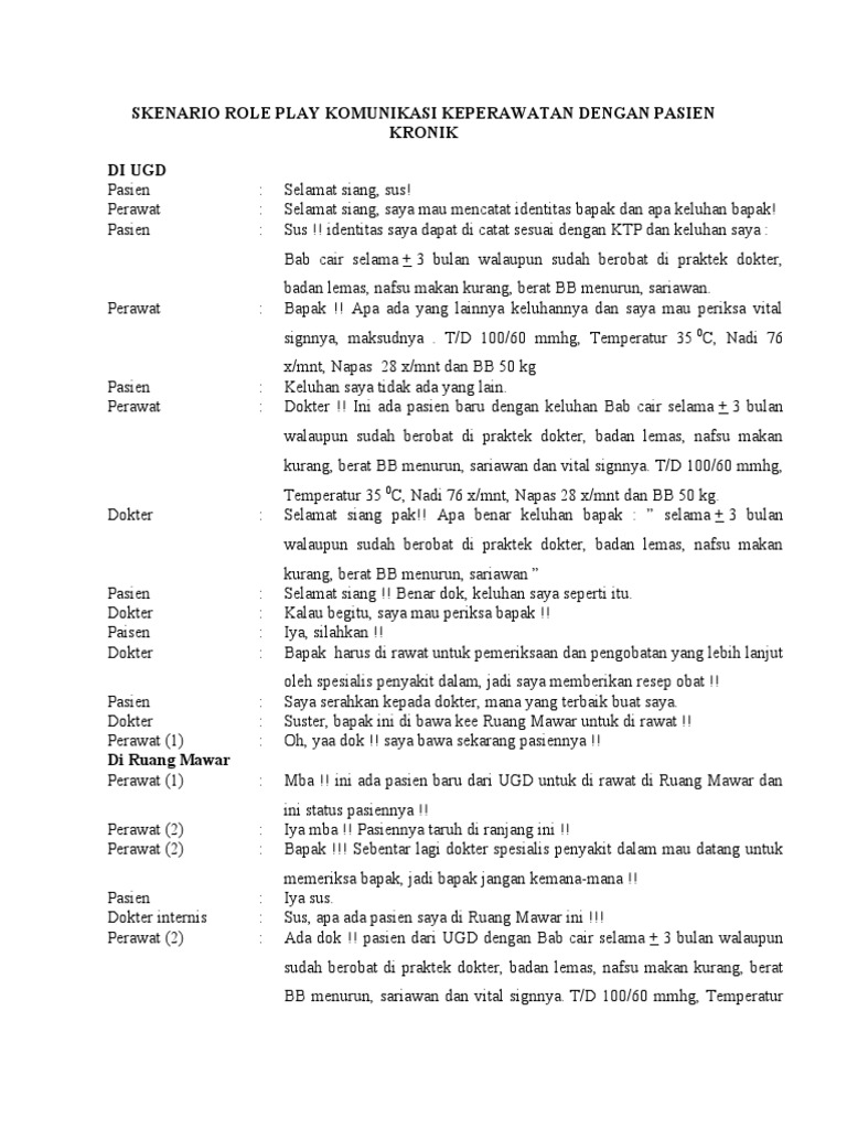 Skenario Role Play Komunikasi Keperawatan Dengan Pasien Kronik | PDF