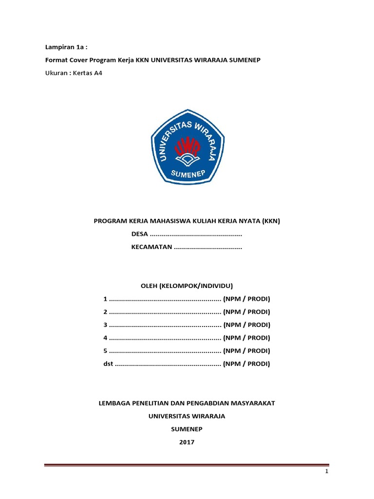 Lampiran 1a Format Cover Program Kerja KKN Univers | PDF