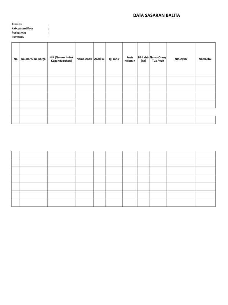 Form Data Sasaran Balita | PDF