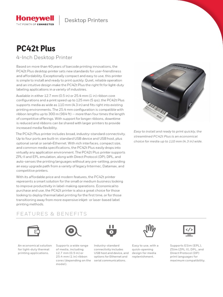 Pc42t Desktop Printer Data Sheet en A4 | PDF | Printer (Computing) | Usb