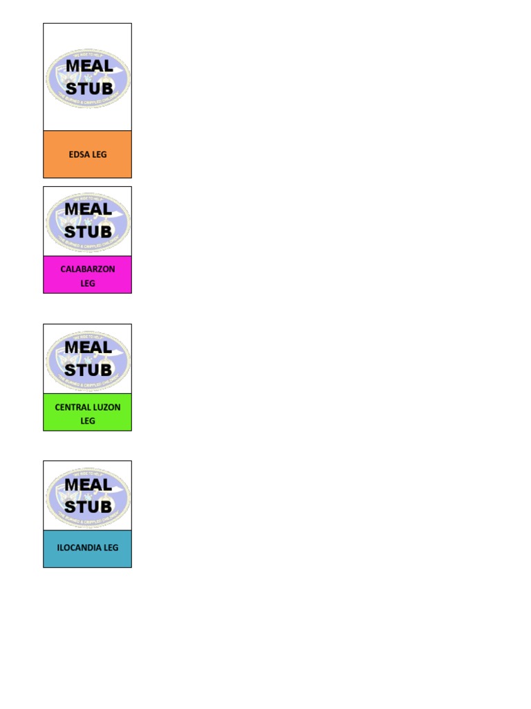 Meal Stubs for Various Regions | PDF | Wellness | Sports & Recreation