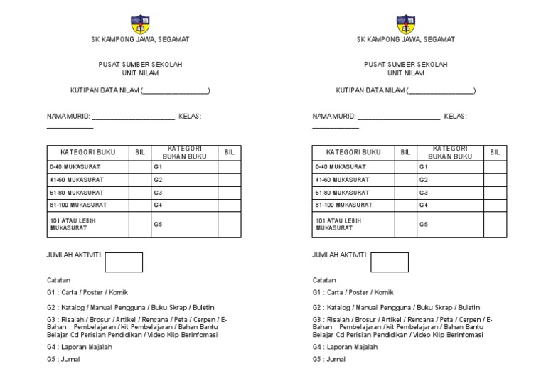 Borang Kutipan Data Nilam | PDF