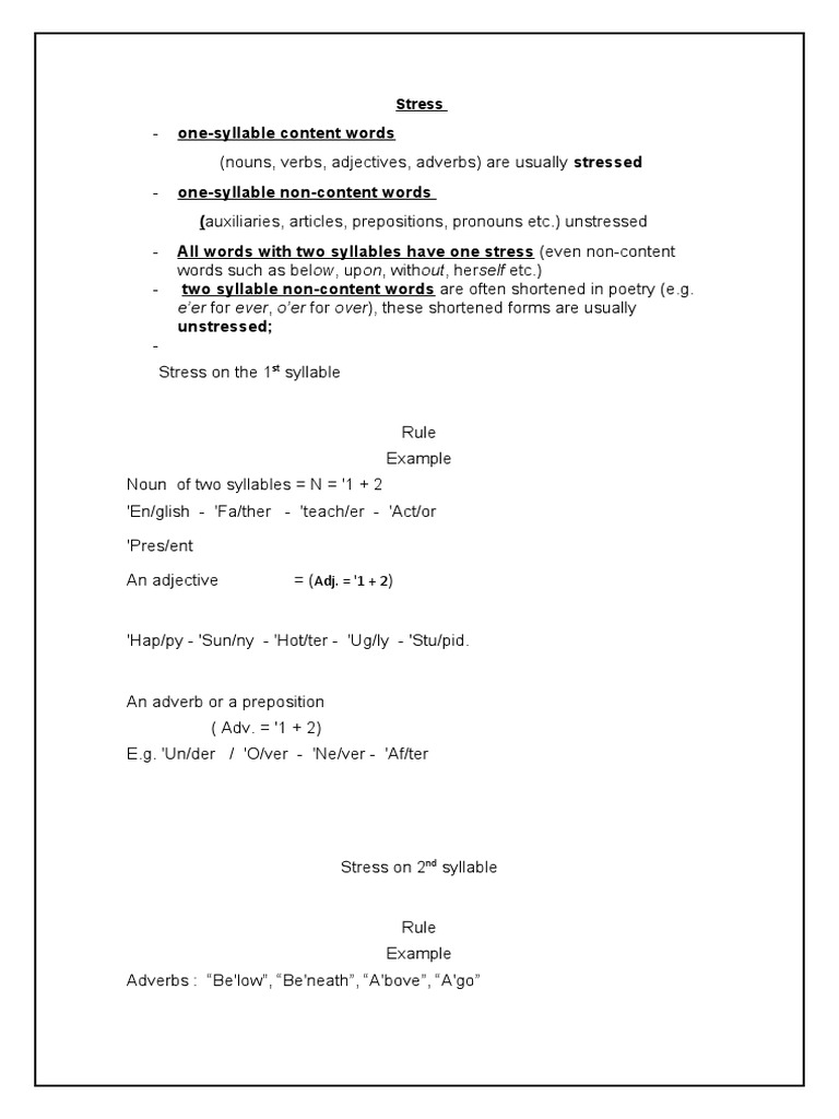 One-Syllable Content Words: E'er For Ever, O'er For Over), These ...