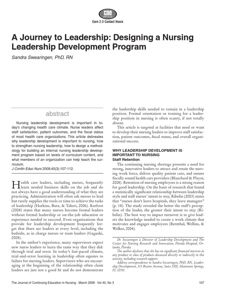 A Journey To Leadership: Designing A Nursing Leadership Development ...