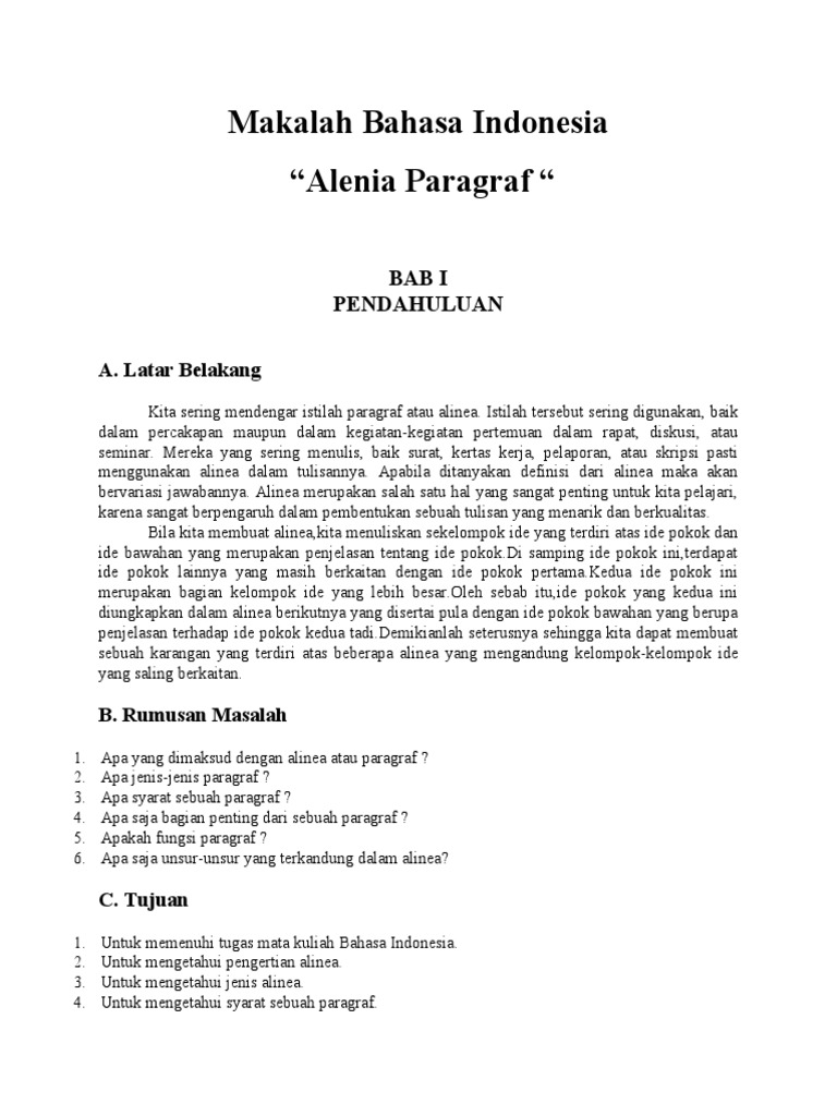 Makalah Bahasa Indonesia Alinea Paragraf | PDF