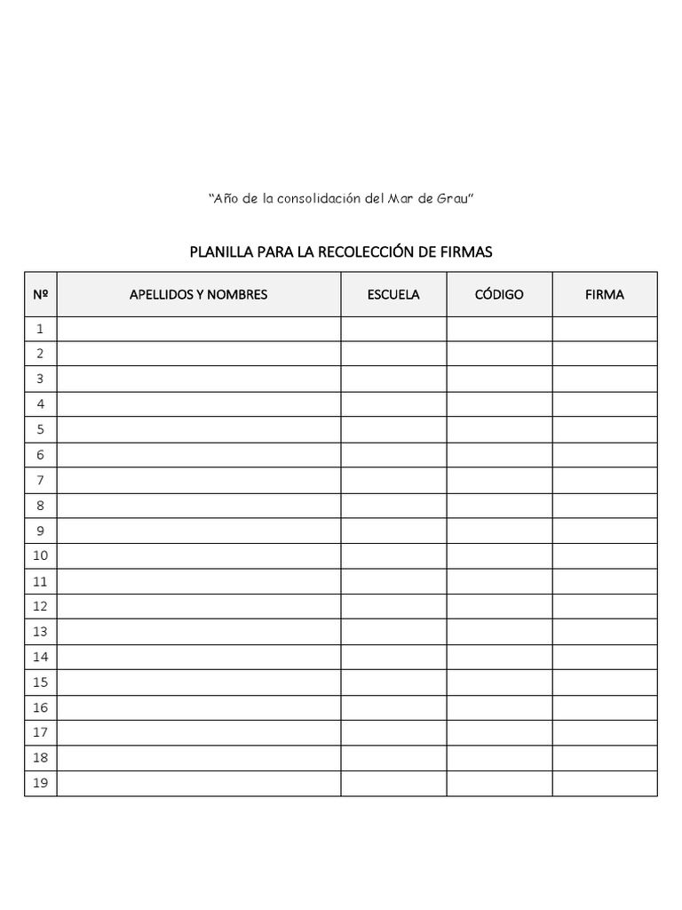 Planilla para La Recoleccion de Firmas | PDF
