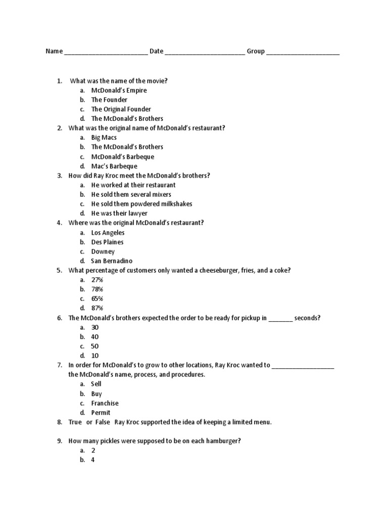 The Founder Questions | PDF | Mc Donald's | Fast Food