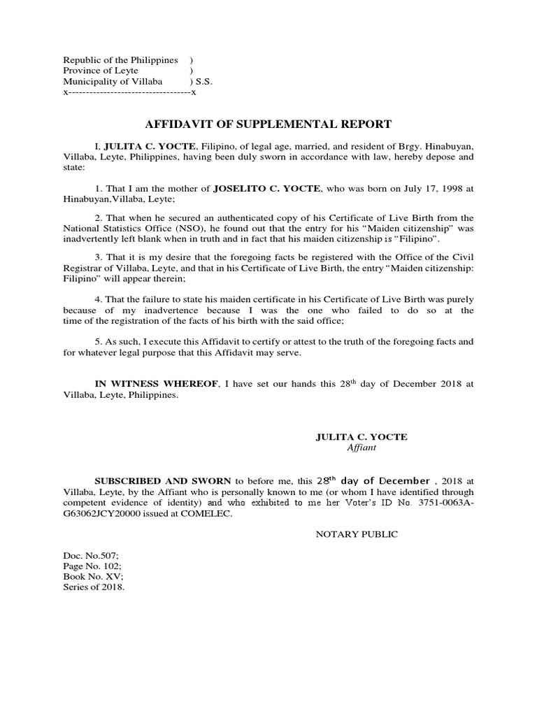 Affidavit of Suplemental Report | PDF | Affidavit | Document
