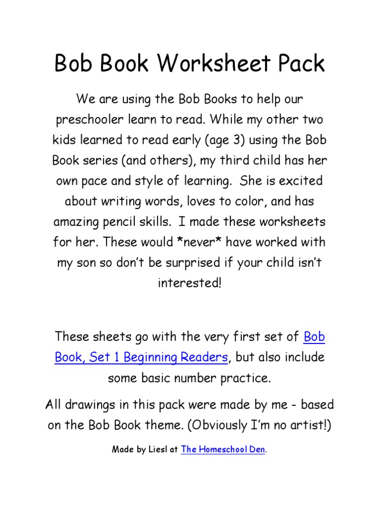 Bob Books Set 1 Worksheets PDF | PDF
