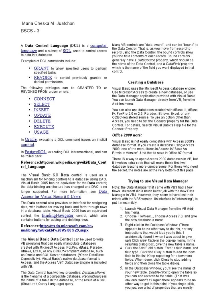 Visual Basic Data Control Guide | PDF | Microsoft Access | Databases