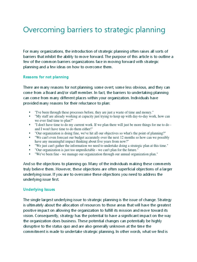 Overcoming Barriers To Strategic Planning | Download Free PDF ...