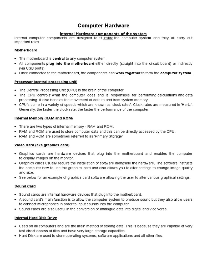 Computer Hardware: Internal Hardware Components of The System | PDF | Computer Hardware | Random ...