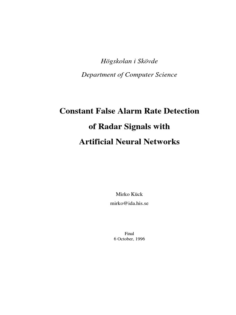 Constant False Alarm Rate Detection of Radar Signals With Artificial ...