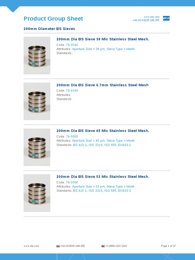 200mm Diameter BS Sieves Overview | PDF