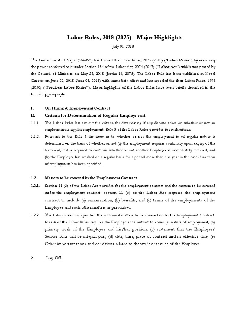 Labor Law 2075 | PDF | Layoff | Employment