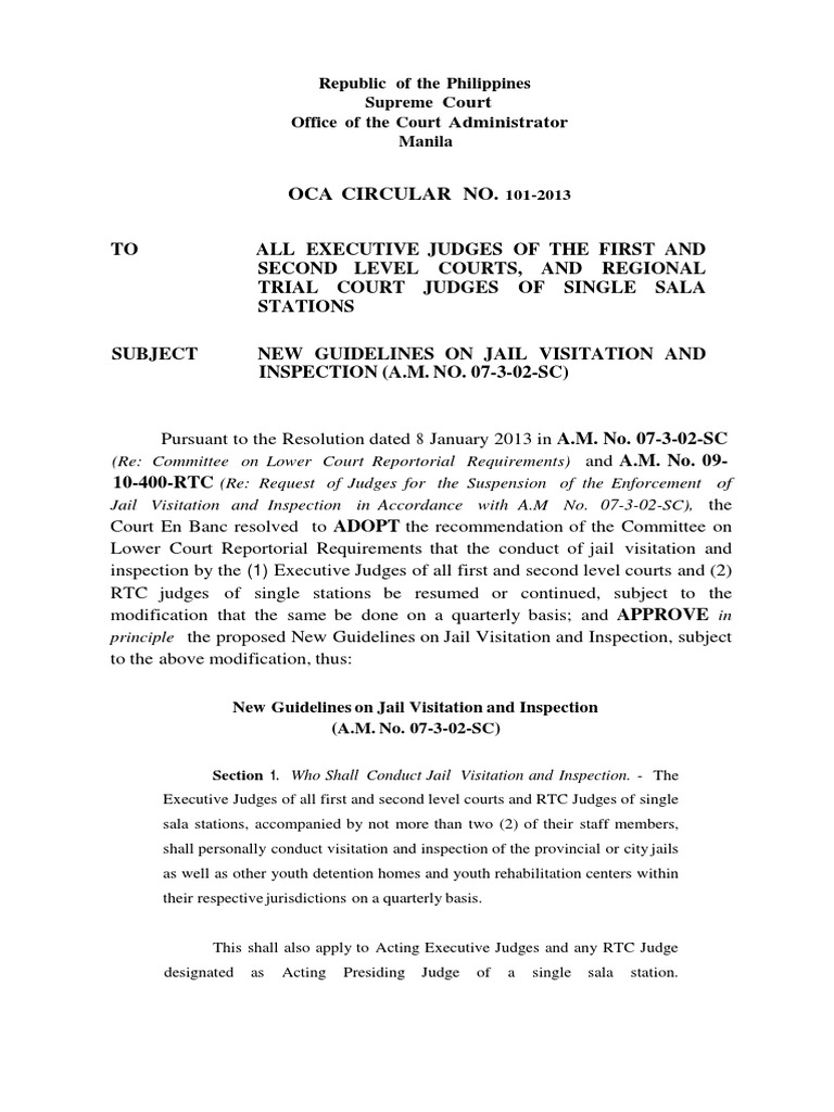 OCA Circular No. 107 2013 | PDF | Detention (Imprisonment) | Prison