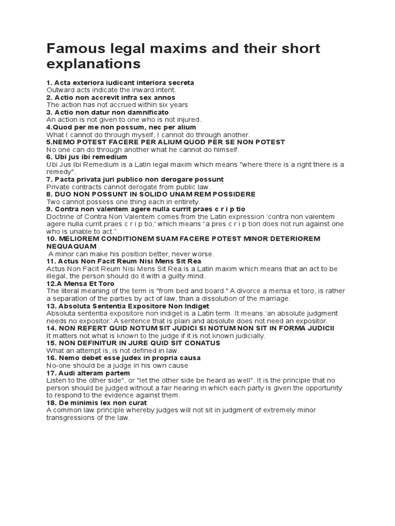 Famous Legal Maxims and Their Short Explanations | PDF | Rules | Common Law