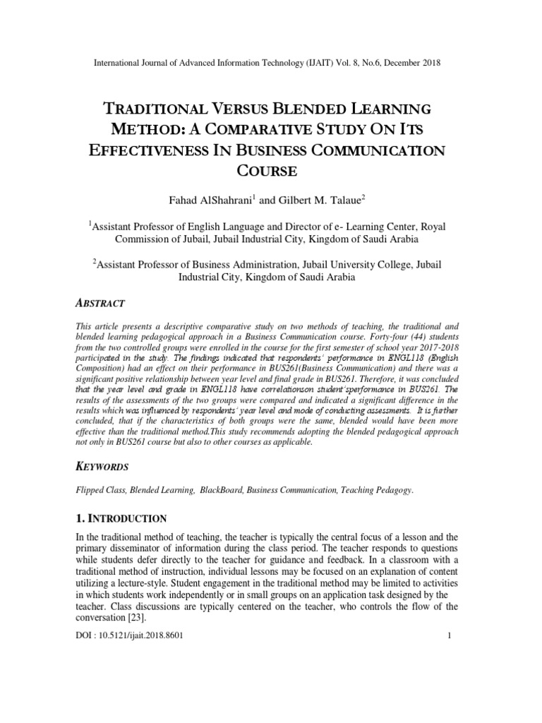 Traditional Versus Blended Learning Method: A Comparative Study On Its ...