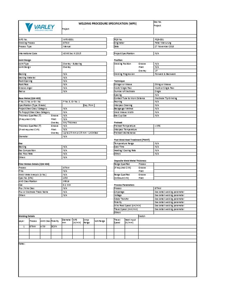 Welding Procedure Specification (WPS) : Joint Design Position | PDF ...