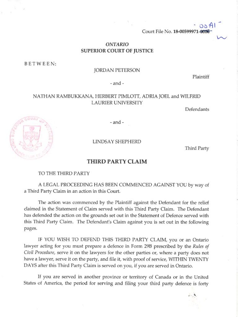 Legal Claim Against Lindsay Shepherd by Nathan Rambukkana and Herbert ...