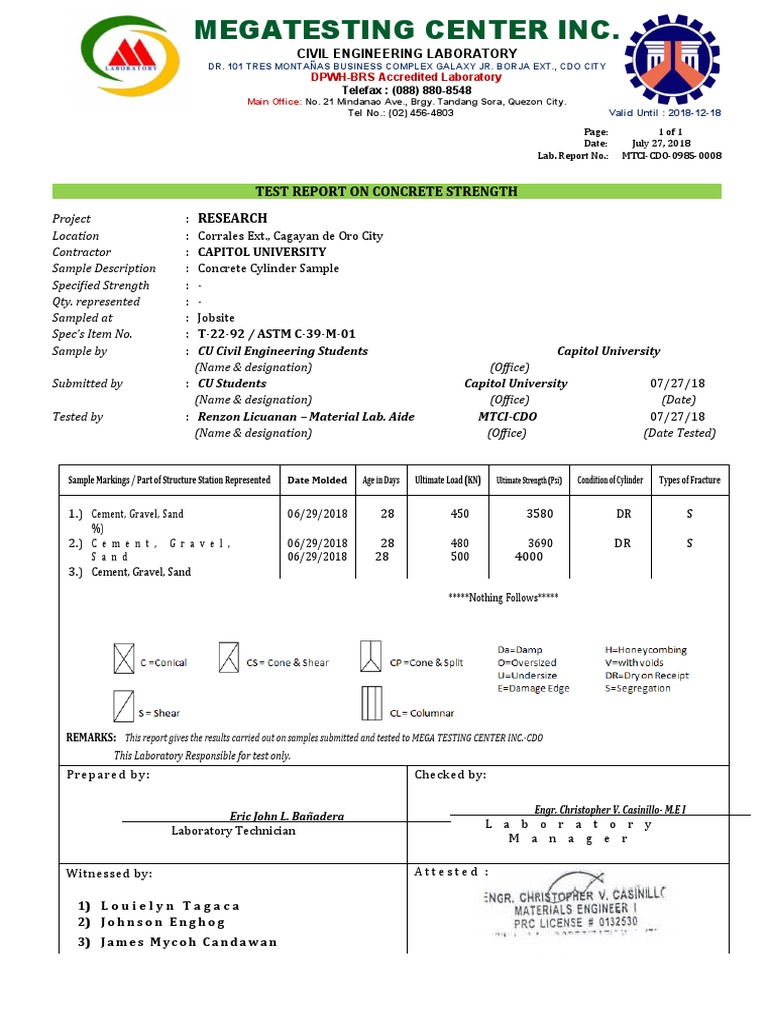 Concrete Strength Test Report | PDF | Engineering | Materials