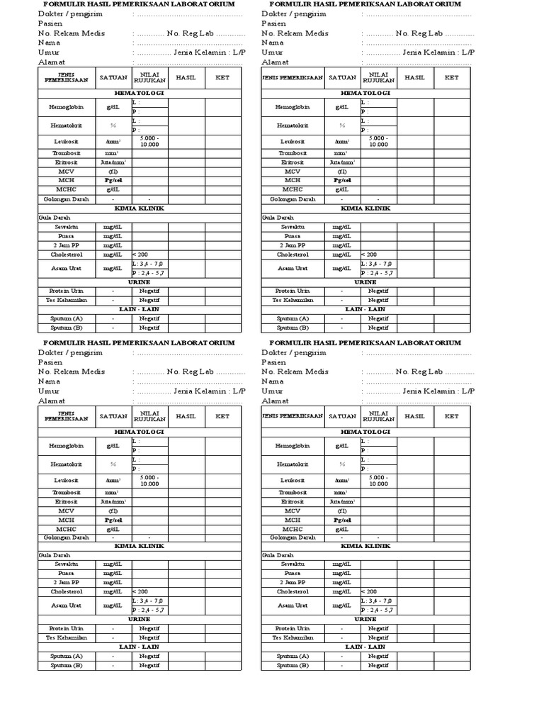 Form Hasil Lab | PDF | Cell Biology | Nutrients