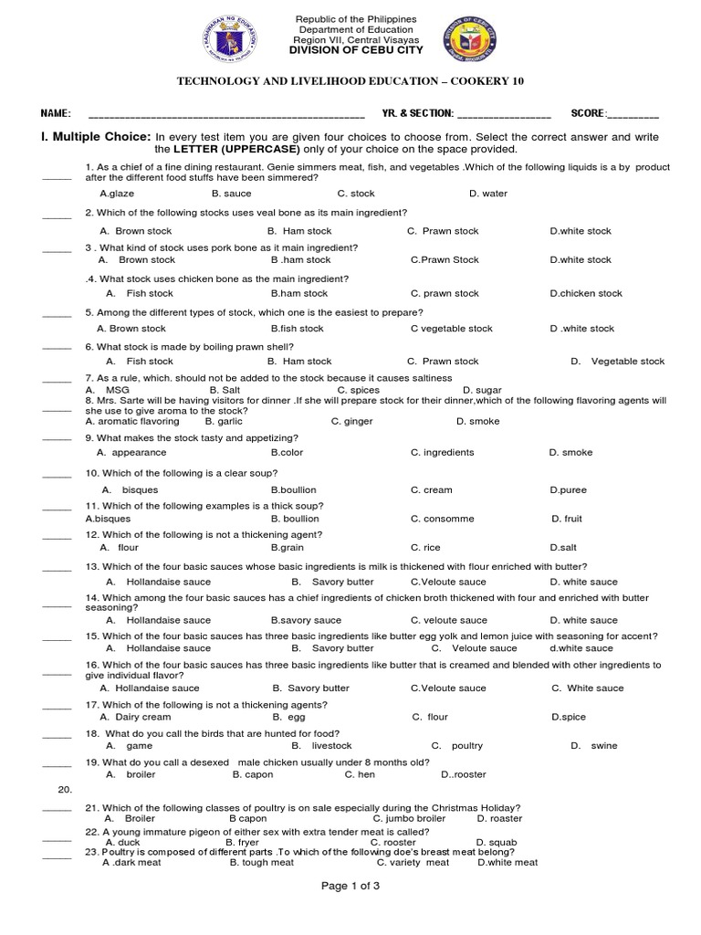 Grade 10 Cookery | PDF | Cooking | Food And Drink