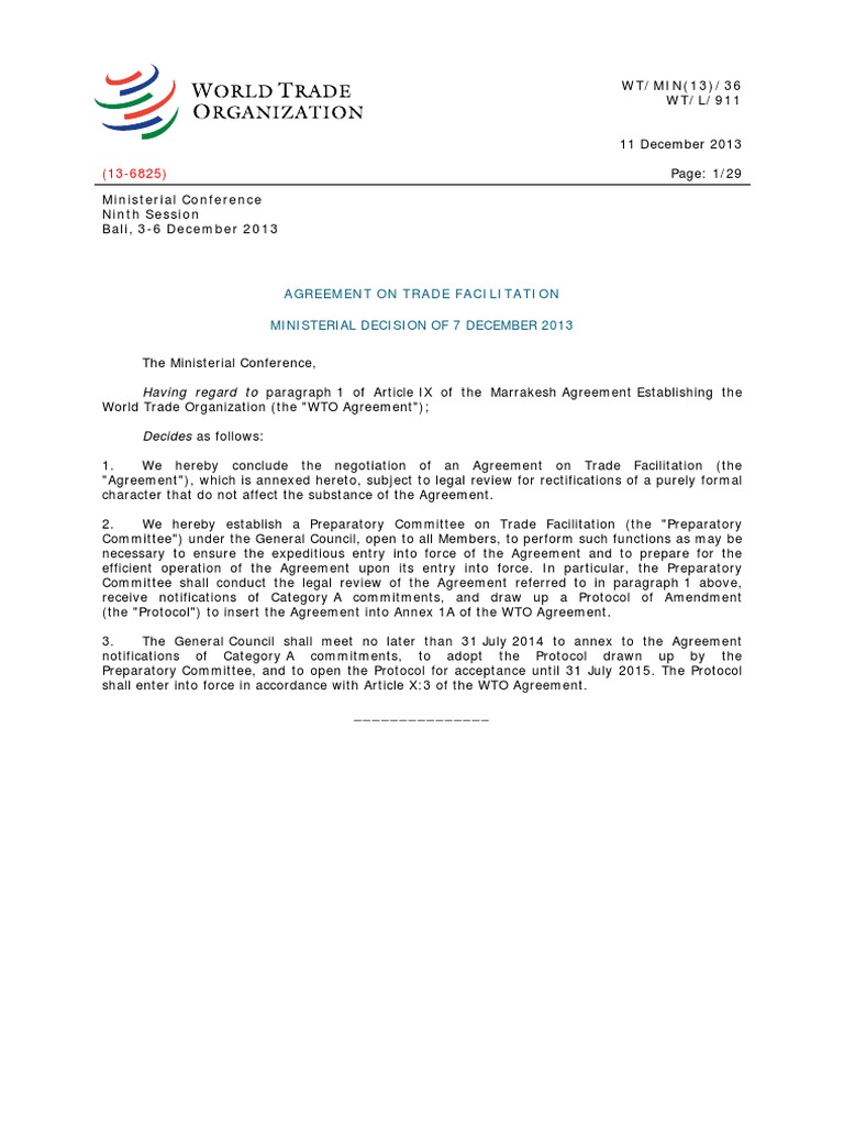 WTO Agreement on Trade Facilitation | PDF | Guarantee | Customs